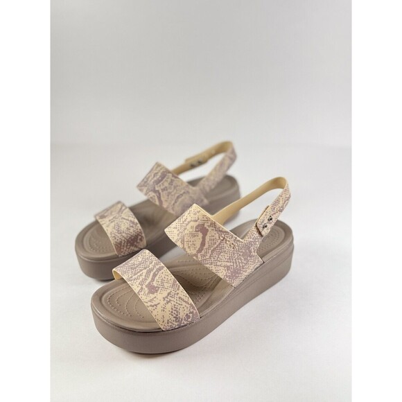 CROCS | Shoes | Crocs Brooklyn Wedge Womens Sandals Beige Snakeskin ...